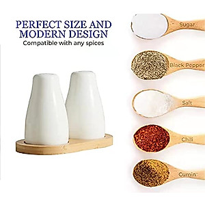 Salt and Pepper Shakers Set with a Bamboo Tray Ceramic Salt Shaker White Salt and Pepper Shaker Simplicity Salt and Pepper Set