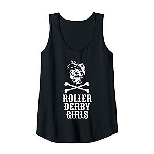 Womens Roller Derby Girls Pinup Crossbones Flat Track Roller Derby Tank Top