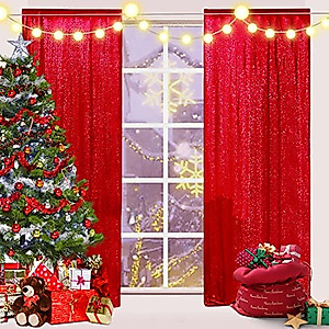 Red Sequin Backdrop Curtains,2ft x 8ft Sequin Photography Backdrop Curtain 2 Panels for Party Decoration, Red