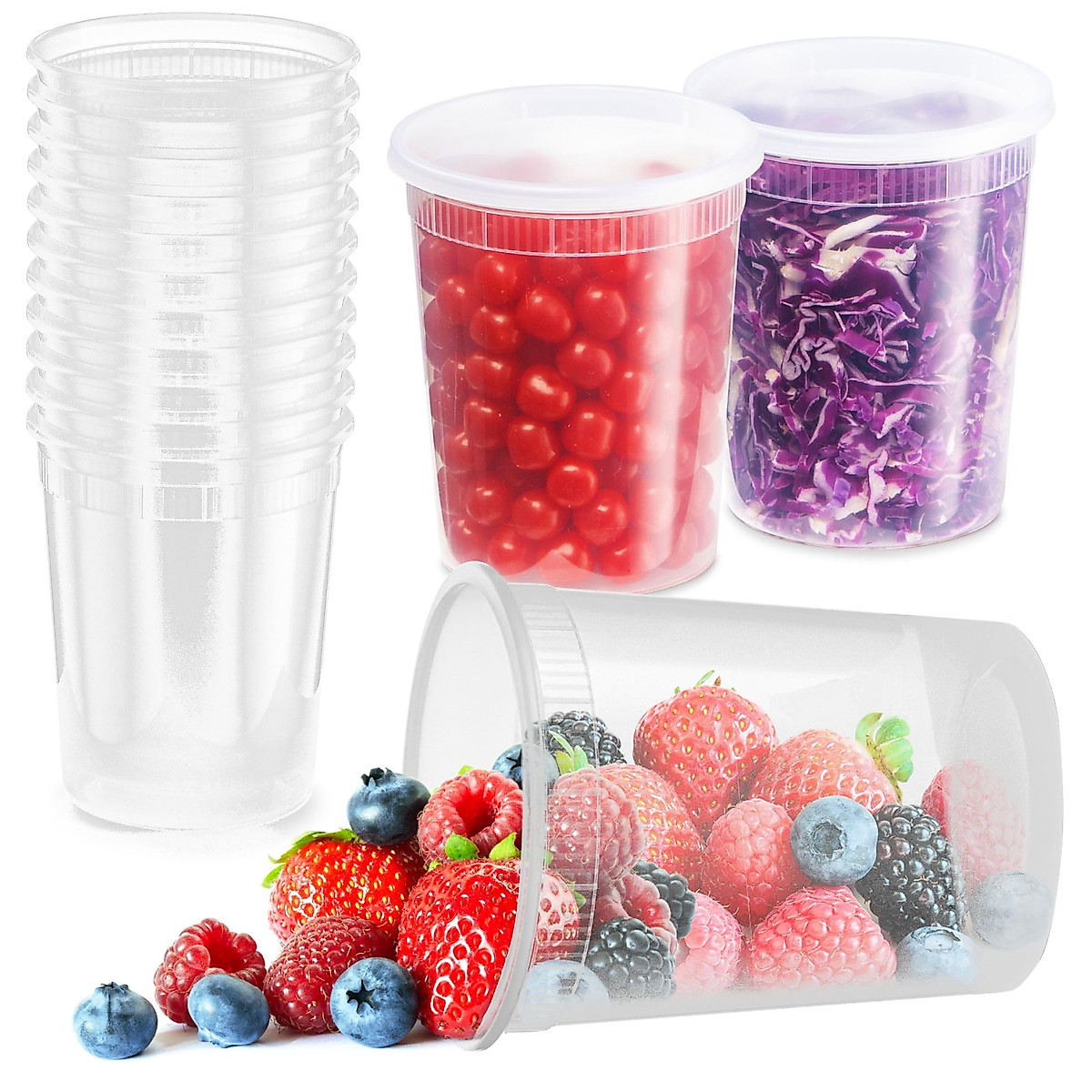 Plastic Deli Food Storage Containers With Leak-Proof Lids (24 Pack, 32 Oz) | Microwaveable Airtight Container For Soups, Snacks, Meal Prep, Salad, Ice Cream | BPA-Free Kitchen & Restaurant Supplies