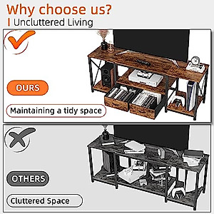 GYIIYUO TV Stand with Drawer for 55 60 65 Inches TV - Entertainment Center and Industrial TV Console Table with Open Storage Shelves for Living Room, Bedroom- 55" Rustic Brown