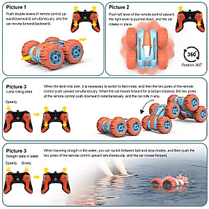 Fixget Amphibious Remote Control Car for Kids, 2.4GHz Waterproof Off Road Truck Toys, 4WD Electric Double Sides RC Stunt Boat Gifts for 6+ Years Old Boys