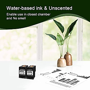 65XL Black High-yield Ink Cartridges (2-Black) Remanufactured Replacement for HP 65 XL Ink 65XL Black Ink for Envy 5058 5055 5034 5032 5030 5014 5012 DeskJet 3755 2655 2624 3758 3720 Printer | N9K04AN