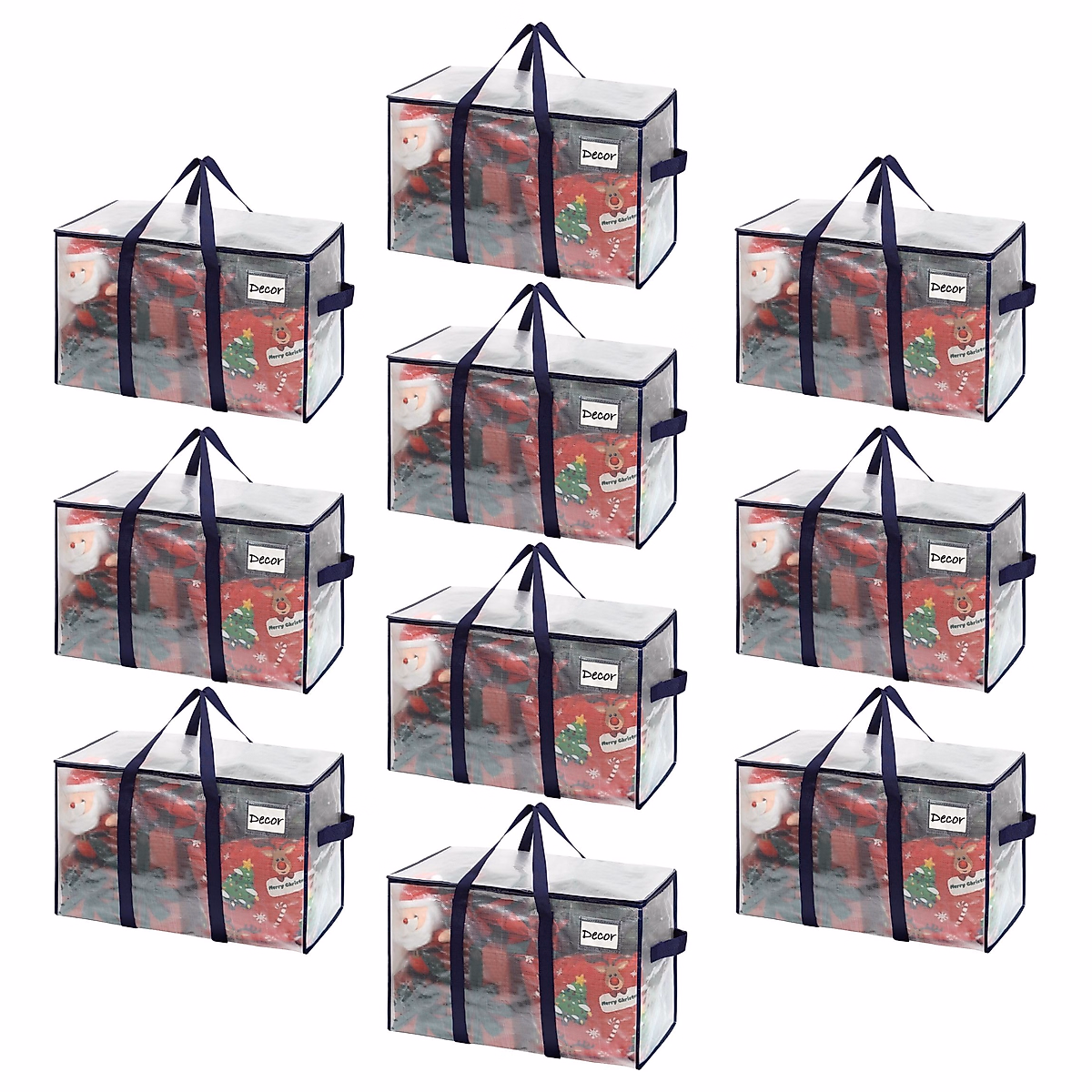 VENO 10 Pack Moving Bags and Large Christmas Storage Bins with lids. Alternative to Moving Boxes, Packing Supplies for College. Extra Large Heavy Duty Totes for Packaging (Clear, 10 Pack)
