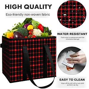 WISELIFE Reusable Grocery Bags 3 Pack,Large Grocery Tote Bag Water Resistant Shopping Bags Foldable Grocery Bag for Clothes,Shoes and Picnic,Red