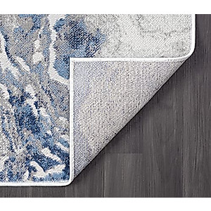 Abani Atlas 6'x9' Blue/Grey Area Rug, Abstract Marble - Durable Non-Shedding - Easy to Clean