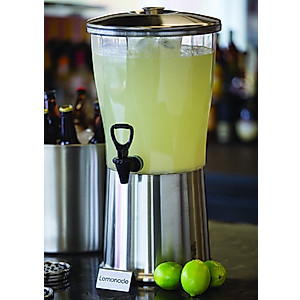 Service Ideas CBDRT3SS Beverage Dispenser, Round, 3 Gallon with Plastic Container and Optional Infuser Tube, Stainless Steel Base and Lid, NSF certified