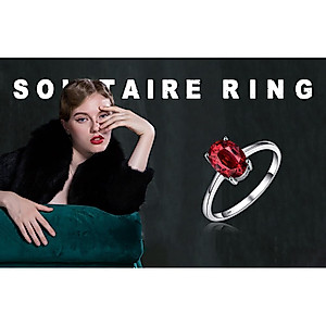 JewelryPalace Class Natural Red Gemstone Garnet Birthstone Solitaire Engagement Rings for Women, Anniversary 14K Gold Plated 925 Sterling Silver Promise Rings for Her Size 6