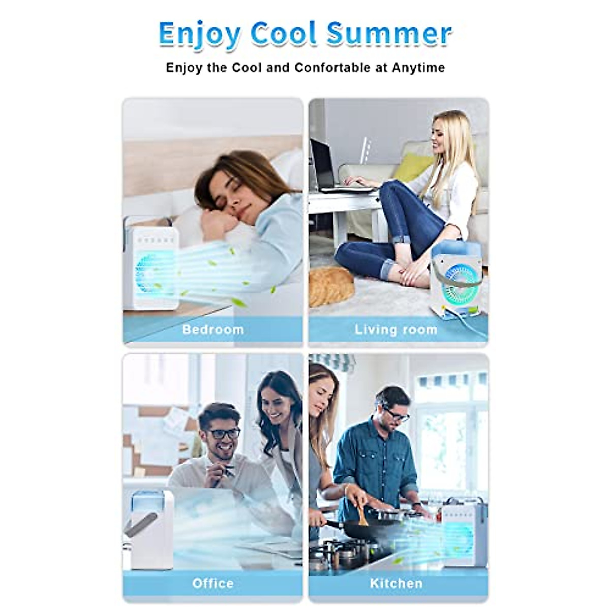 Portable Air Conditioners Fan, 600ml Water Tank Personal Mini Air Conditioners with 4 Wind Speeds, 2-6H Timer USB Evaporative Air Cooler Fan with LED Light for Home Office Bedroom Kitchen
