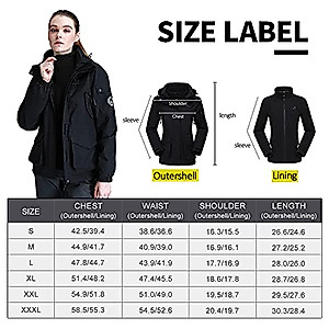 CAMEL CROWN Womens Waterproof Ski Jacket 3-in-1 Windbreaker Winter Coat Fleece Inner for Rain Snow Hiking Outdoor Black