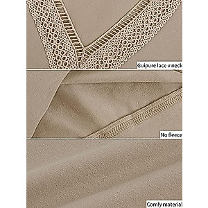 Langwyqu Women's Casual Long Sleeve Sweatshirts V Neck Loose Fit Solid Color Work Pullover Shirt Tops Khaki