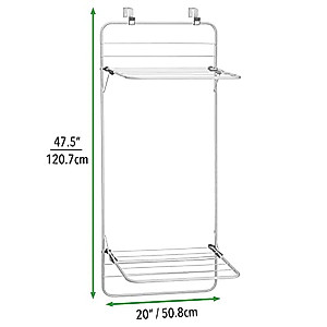 mDesign Steel Collapsible Over The Door, Hanging Laundry Dry Rack Clothes Organizer, 2 Tiers - for Indoor Air-Drying Clothing, Towels, Lingerie, Hosiery, Delicates - Folds Compact - White/Gray