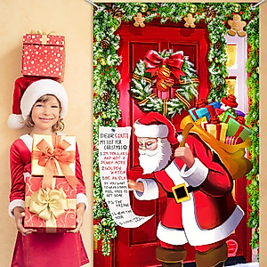 Christmas Door Cover Decoration, Santa Door Hanging Banner Funny Xmas Background Santa Claus Backdrop Christmas Party Decorations Photo Booth Prop for New Year Christmas Eve, 70.9 x 35.4 Inch