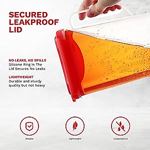 Pitcher 50 Oz. | Plastic Pitcher with Lid | Jug for Fridge | Juice Container with Lid | Iced Tea Pitcher | Airtight Pitcher with Spout Perfect for Lemonade, Water. BPA Free, Red (Small))