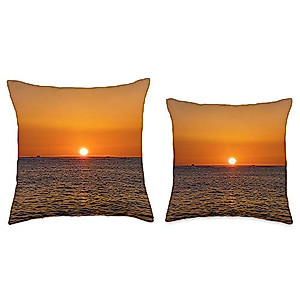 MISSION-SURF SEA SURFING AND ISLAND BEACH COMPANY Beautiful Oahu Hawaii Sandy Beach Oceanshore at Sunset Throw Pillow, 16x16, Multicolor