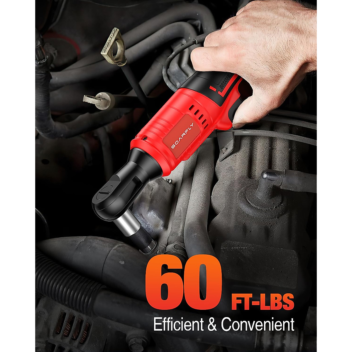 Cordless Electric Ratchet Wrench Set 3/8", Upgraded 60 Ft-lbs 21V Powerful Ratchet Tool Kit, With LED Light Cordless Ratchet,Variable Speed,7 Sockets, 3" Extension Bar, 1/4" Adapter, 2*2000mAh Battery