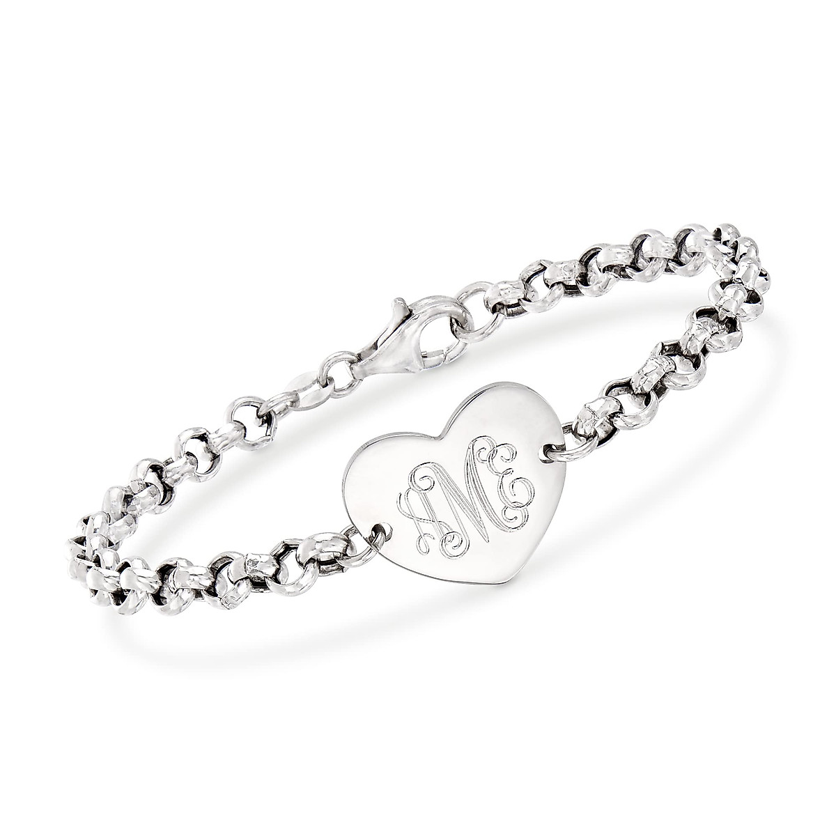 Ross-Simons Monogram - Italian Sterling Silver Heart Bracelet. 7 inches