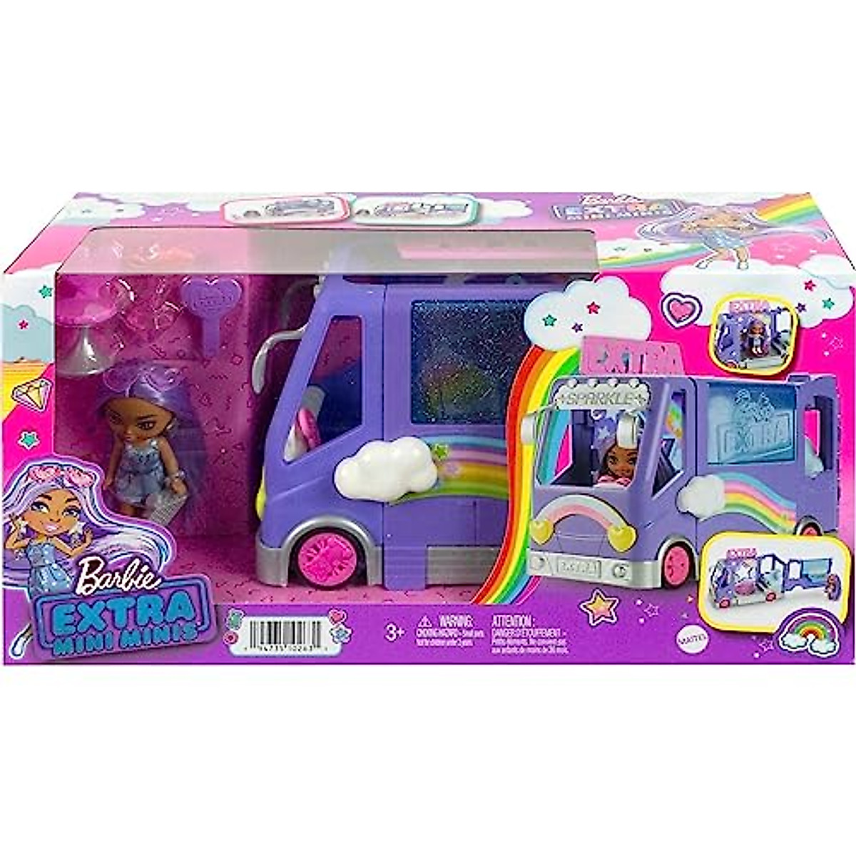 Barbie Extra Mini Minis Doll and Vehicle Playset, Expandable Tour Bus with Small Doll, Clothes and Accessories