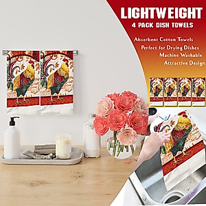 Lobyn Value Packs 4 Pack Absorbent Lightweight Kitchen Dish Towels 15x25 Cotton Poly (Red Rooster)