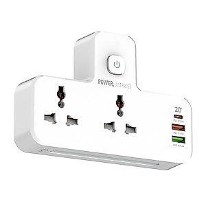 Wall Mount Outlet Extender with 3 USB Charging Port (1 USB C Port) Power Strip with a Touch-Control LED Night Light Max 10A 2500W Flat Plug Universal Socket Spaced Outlet