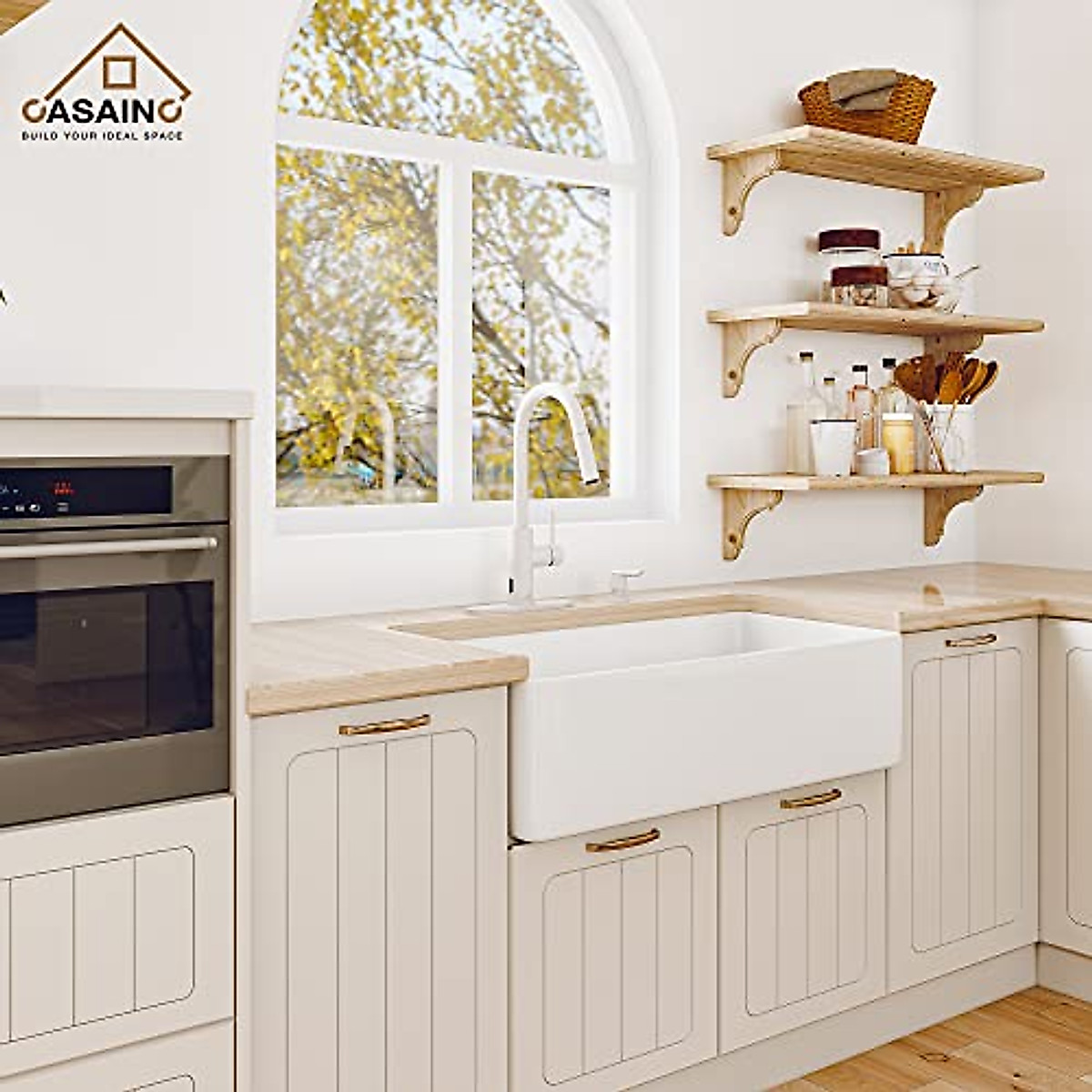 CASAINC Kitchen Faucet with Pull Down Sprayer Matte White, 1.8 gpm 16.89in H Touchless Motion Sensor Single Handle Kitchen Sink Faucet, Lead-Free Copper for Bar Laundry Kitchen Sink