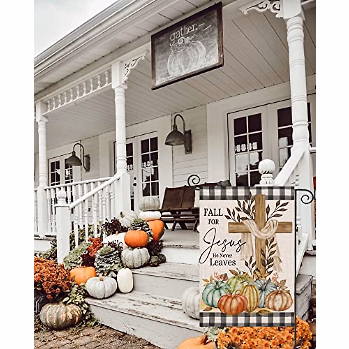 Thanksgiving Cross Garden Flag 12x18 Double Sided,Religious Cross Fall for Jesus Buffalo Plaid with Pumpkins Small Yard Flags for Outside,Seasonal Flags for Autumn Holiday Farmhouse Outdoor