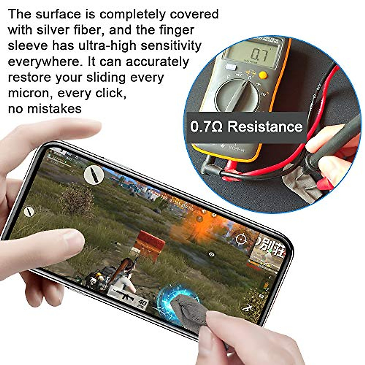 IUGGAN PUBG Mobile Game Finger Sleeve Sets [5 Pack] Sterling Silver Fiber, 0.01"(0.5mm) Ultra-Thin iPhone Smart Phone Finger for Call of Duty Mobile, Rules of Survival (Gray)