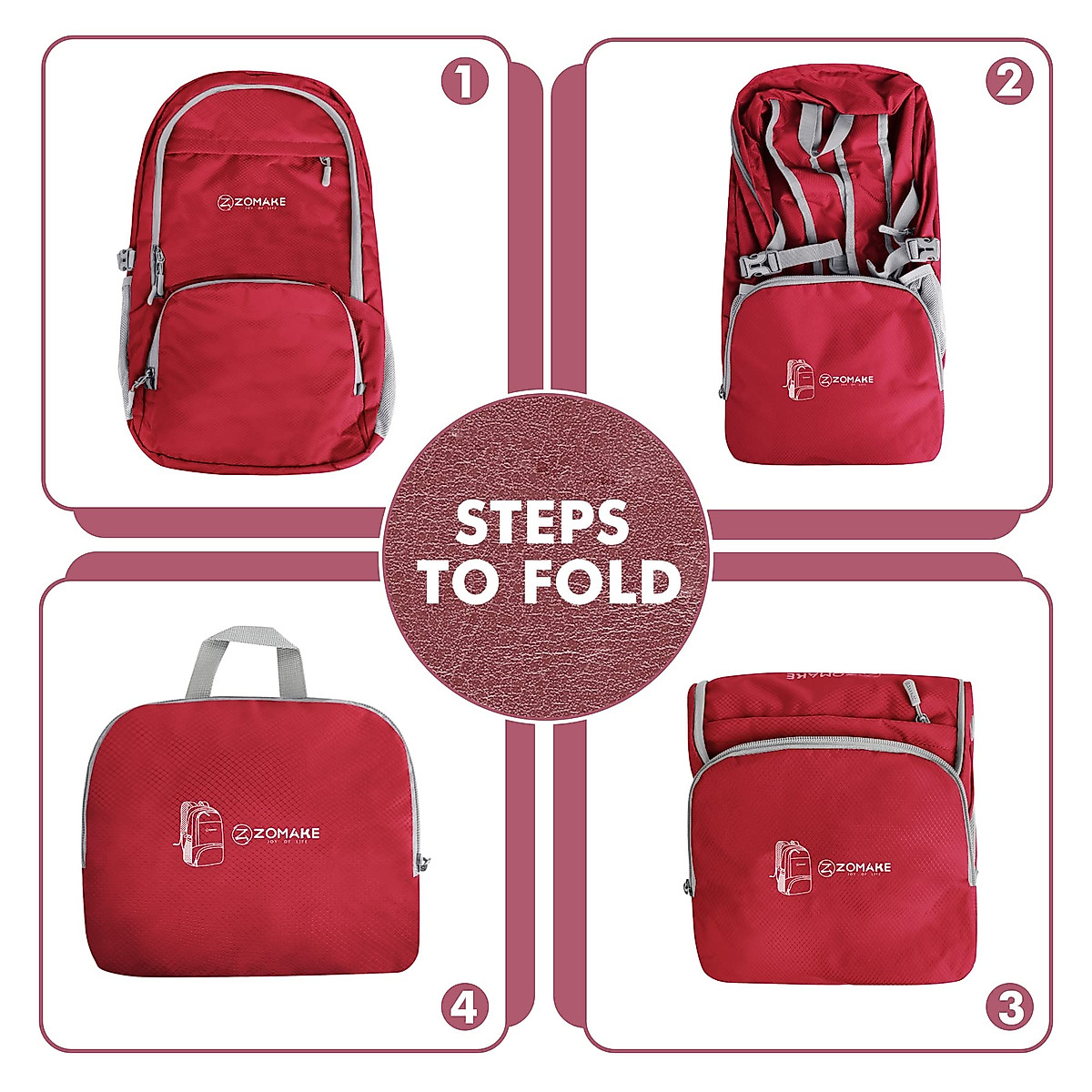 ZOMAKE Lightweight Packable Backpack 30L, Foldable Hiking Backpacks Water Resistant Compact Folding Daypack for Travel(Red)