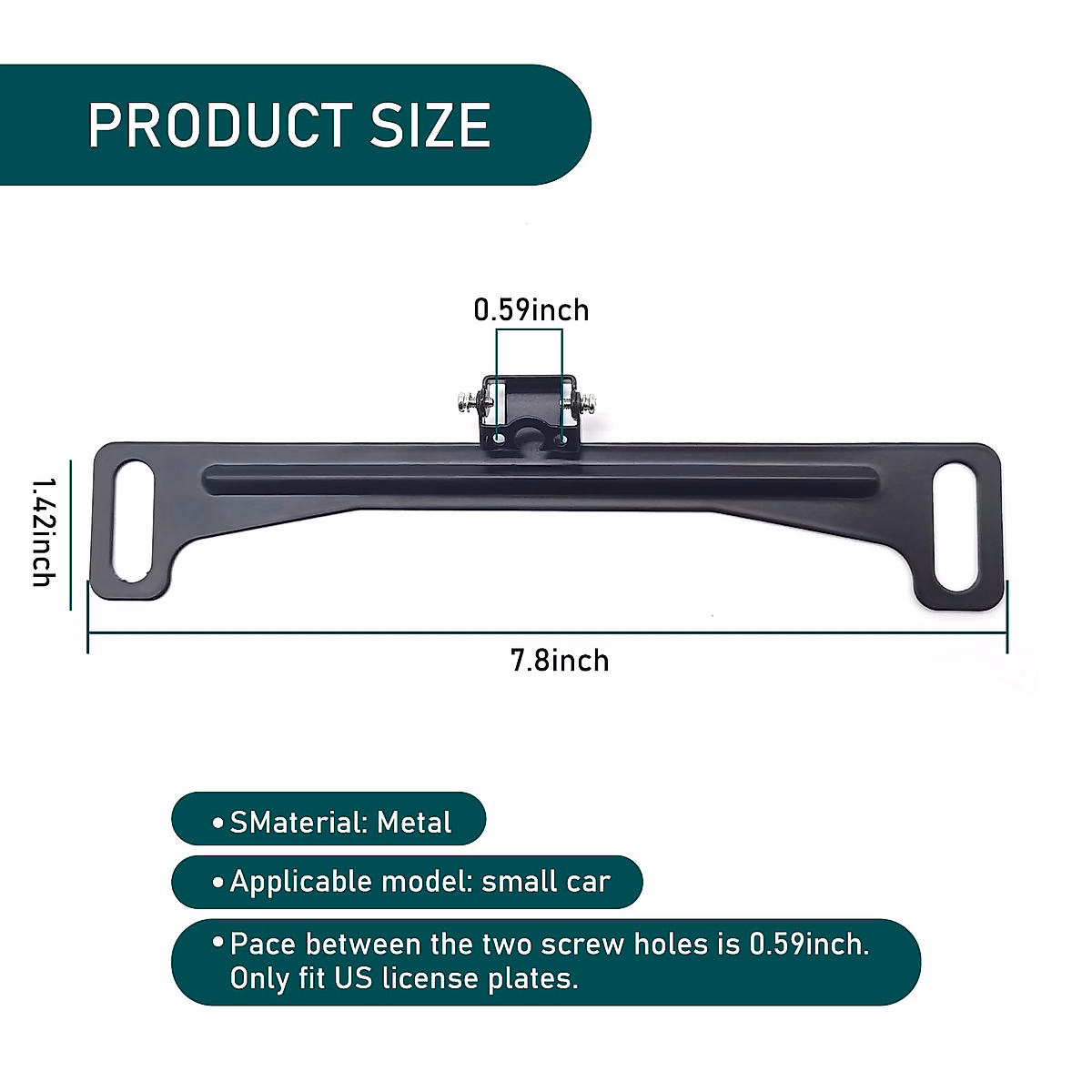 Crynod 1 PC Car Reversing Camera License Plate Mounting Bracket, 7.68" x 1.34" Dash Cam Rear Camera Bracket, Automotive 0.87" Square IP68 Waterproof Fitting, Suitable for Most Car Models (Black)