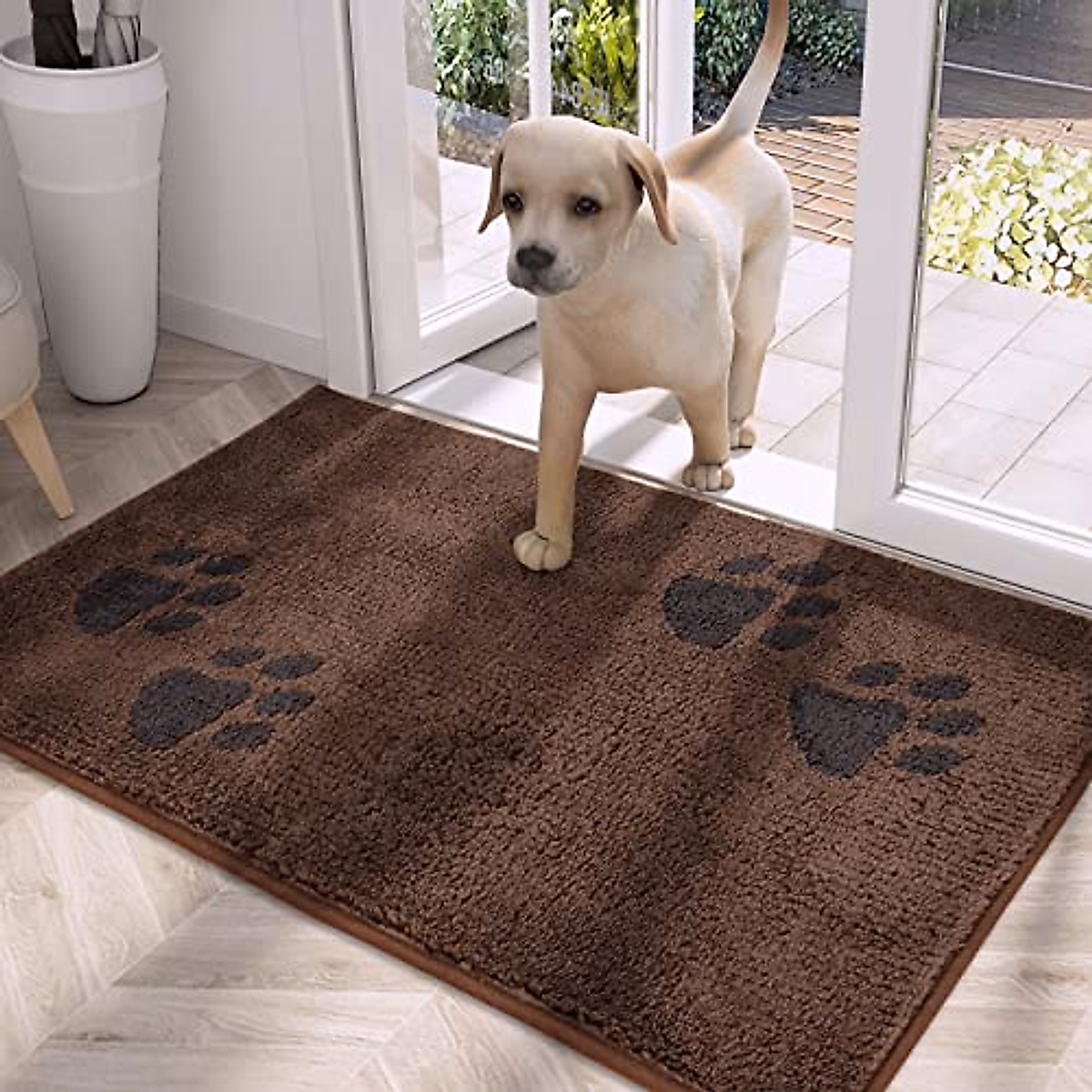 PURRUGS Dirt Trapper Door Mat 24" x 35.5", Non-Skid/Slip Machine Washable Microfiber Entrance Rug, Shoes Scraper, Dog Door Mat, Super Absorbent Floor Mat for Muddy Wet Shoes and Paws, Brown