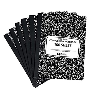 EPI Wide Ruled Composition book, 100 Sheet (200 pages), 6-Pack, Hard Cover Black Marble Notebooks