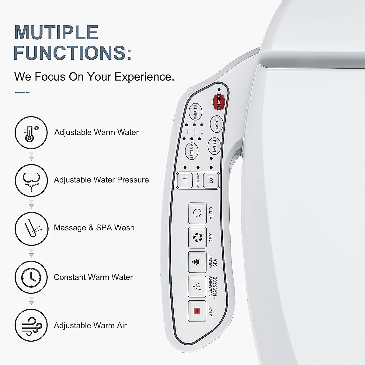 ZMJH ZMA102 Bidet Toilet Seat, Elongated Smart Unlimited Warm Water, Vortex Wash, Electronic Heated, Warm Air Dryer, Rear and Front Wash, LED Light, Need Electricity, White, (Elongated)