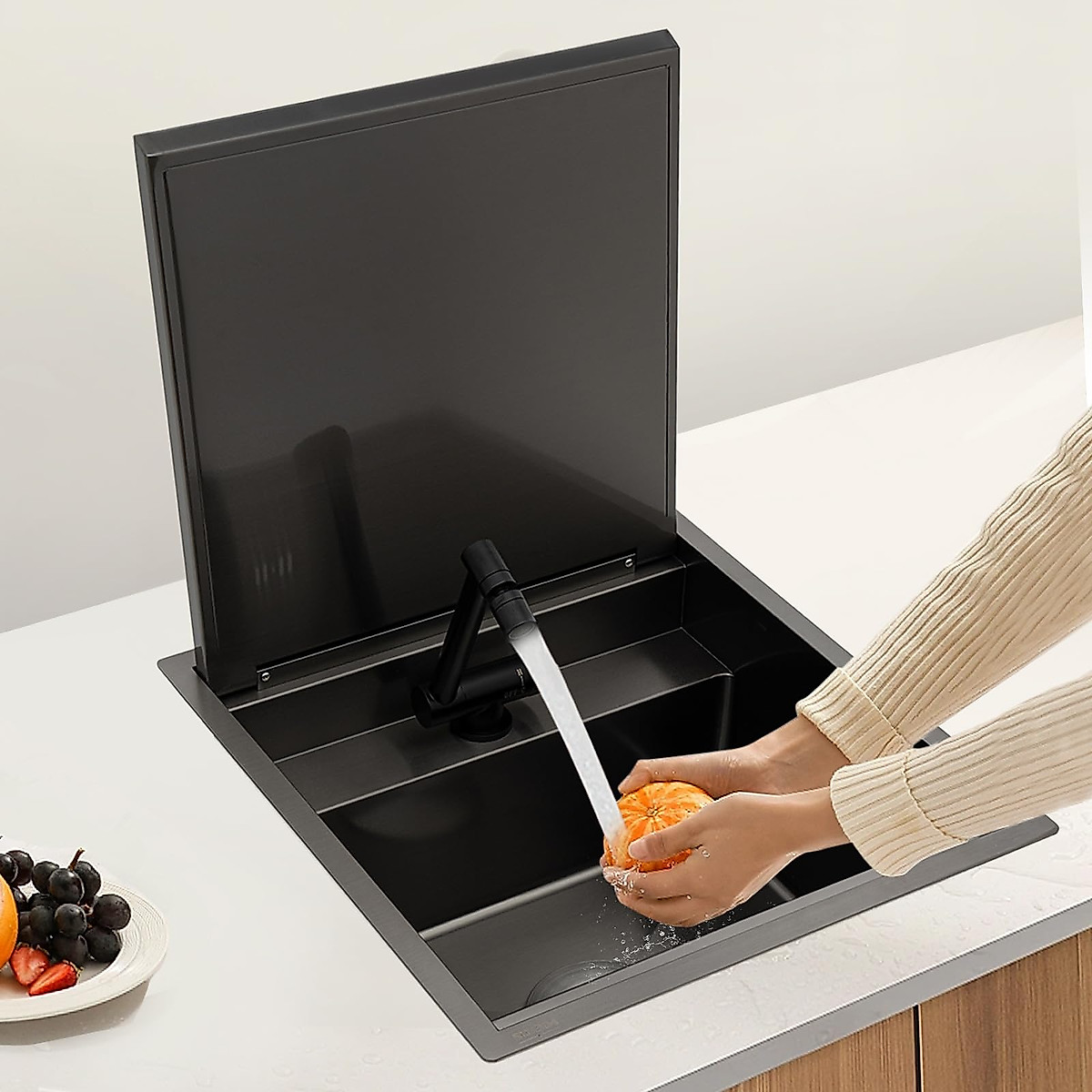 18 Inch x 17 Inch x 9 Inch Drop In Single Bowl Kitchen Sink Workstation Undermount Stainless Steel Bar Sink Commercial Rectangular Kitchen Sink with Folding Faucet Drain Kit Nano Coating Satin Finish