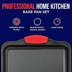 Nonstick Cookie Sheet Pan Carbon Steel Oven Tray Sheet Pan with Red Silicone Handles -Medium Bakeware Pan Tray with Gray Coating Inside & Outside
