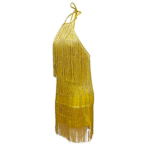 Formal Dresses for Women Evening Party Women's Fashion Sexy Sleeveless Sleeveless Halter Tassel Sparkling Party Cocktail Gold