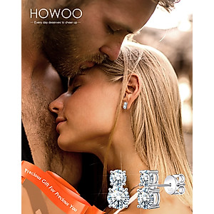 Howoo Moissanite Stud Earrings for Women White Gold Sterling Silver Earrings with Two Moissanite Diamond Gifts for Women