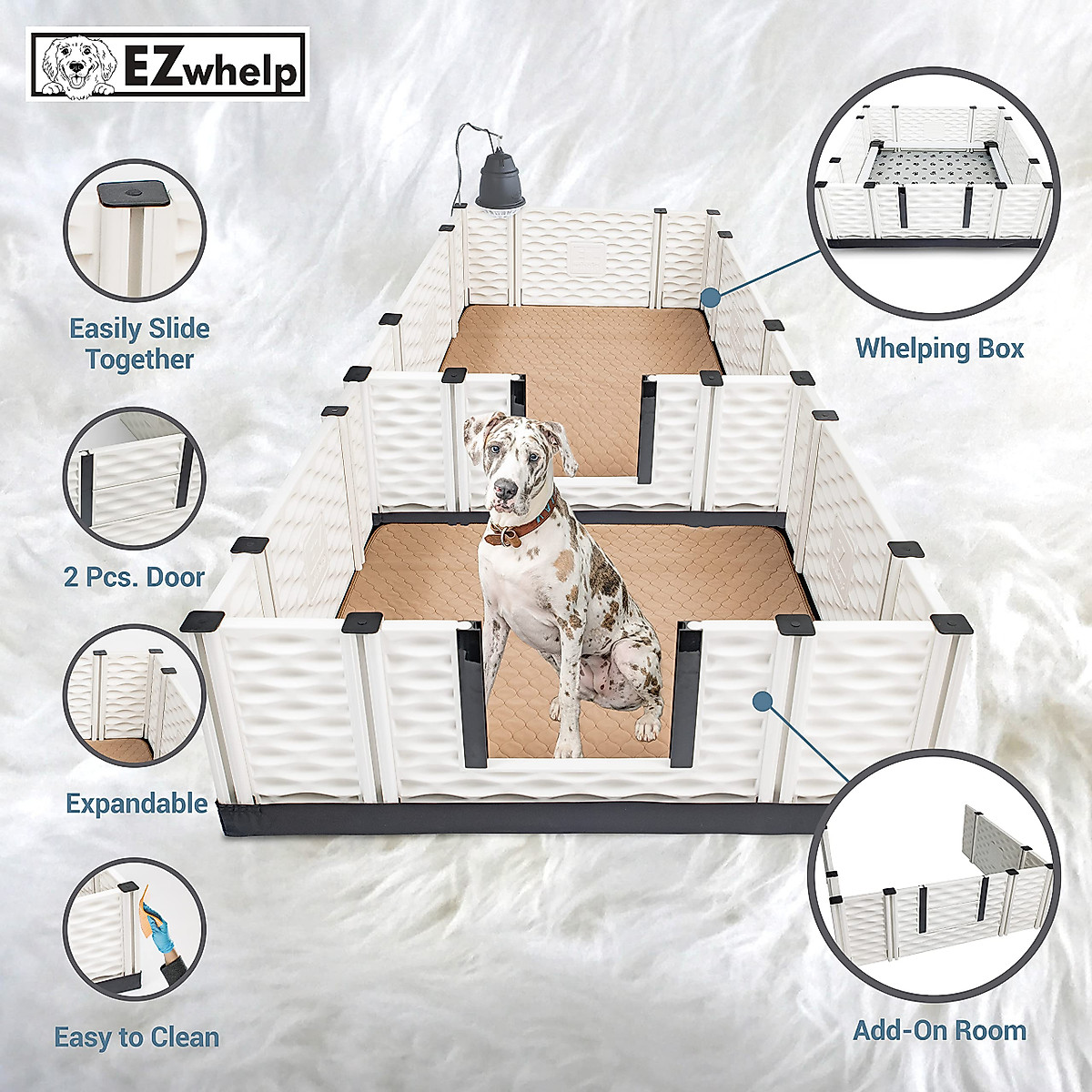 EZwhelp EZclassic Add-On Room 3-Wall Gates for Dogs Indoor Whelping Box, Extension for Whelping Box for Dogs, Portable Fence Puppy Playpen, Whelping Supplies for Dogs, Dog Playpen Extender (48x48)