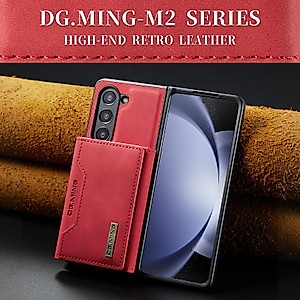 ZORSOME for Samsung Galaxy Z Fold 5 Wallet Case, 2 in 1 Detachable Leather Wallet Case for Samsung Galaxy Z Fold 5,Magnetic Wallet Protective Case with Stand + Card Holder,Red