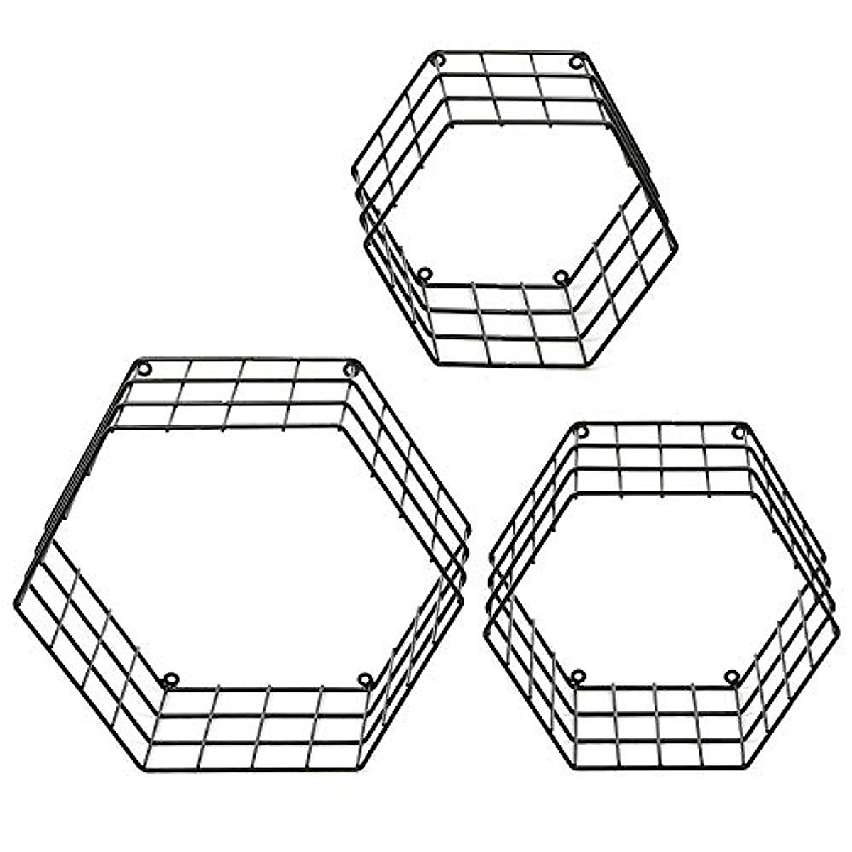 MyGift Black Metal Wall Mounted Crystal Display Shelf, Modern Wire Decorative Floating Shelves for Bedroom Living Room Office, Set of 3