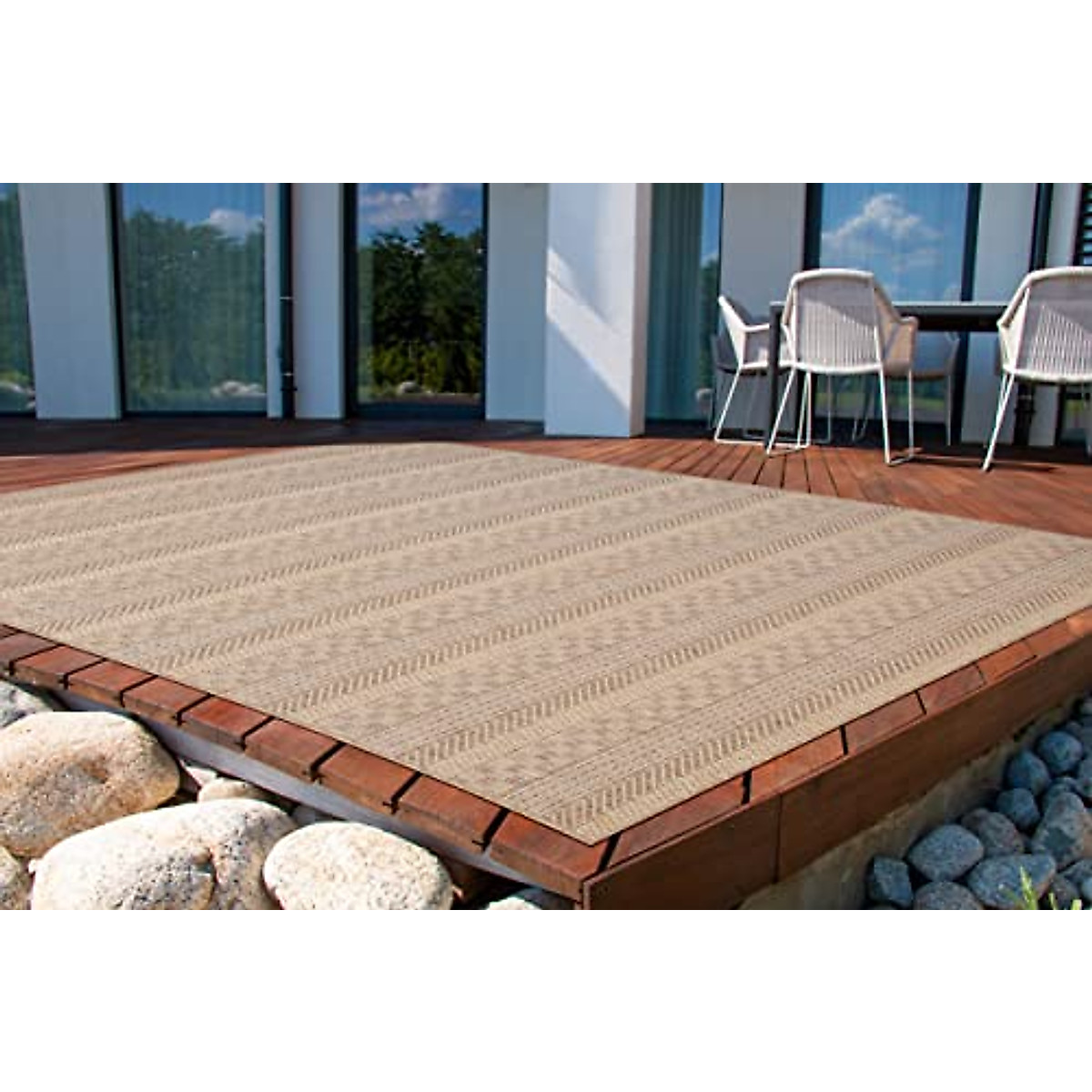 Sherloom Modern Indoor Outdoor Area Rugs 5x7 | Non-Shed - Non-Skid - Washable Rug Runner for Living Room, Dining, Entryway, Patio, Pool Deck | Menzis Collection | Natural, Neutral