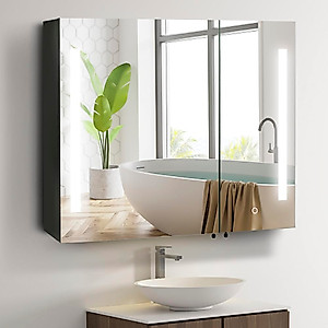 Movo Lighted Medicine Cabinet with Mirror,30 inch X 26 inch Wall Mounted LED Bathroom Medicine Cabinet Mirror with Lights and Storage,Anti-Fog,Dimmable,3000K-6500K Color Temper Change