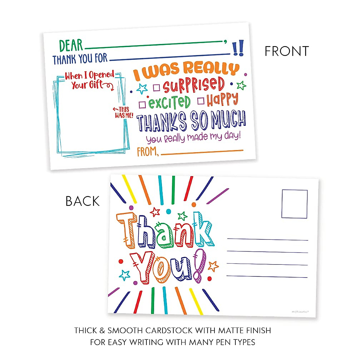 m&h invites 50 Kids Thank You Fill In The Blank Cards - Thank You Postcards For Boys or Girls