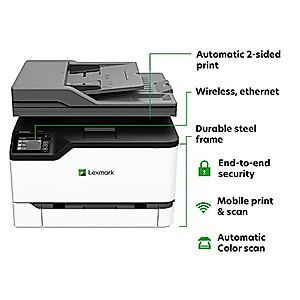 Lexmark MC3224i Color Laser Multifunction Product with Print, Copy, Digital Fax, Scan and Wireless Capabilities, Plus Full-Spectrum Security and Print Speed up to 24ppm (40N9640), White, Small