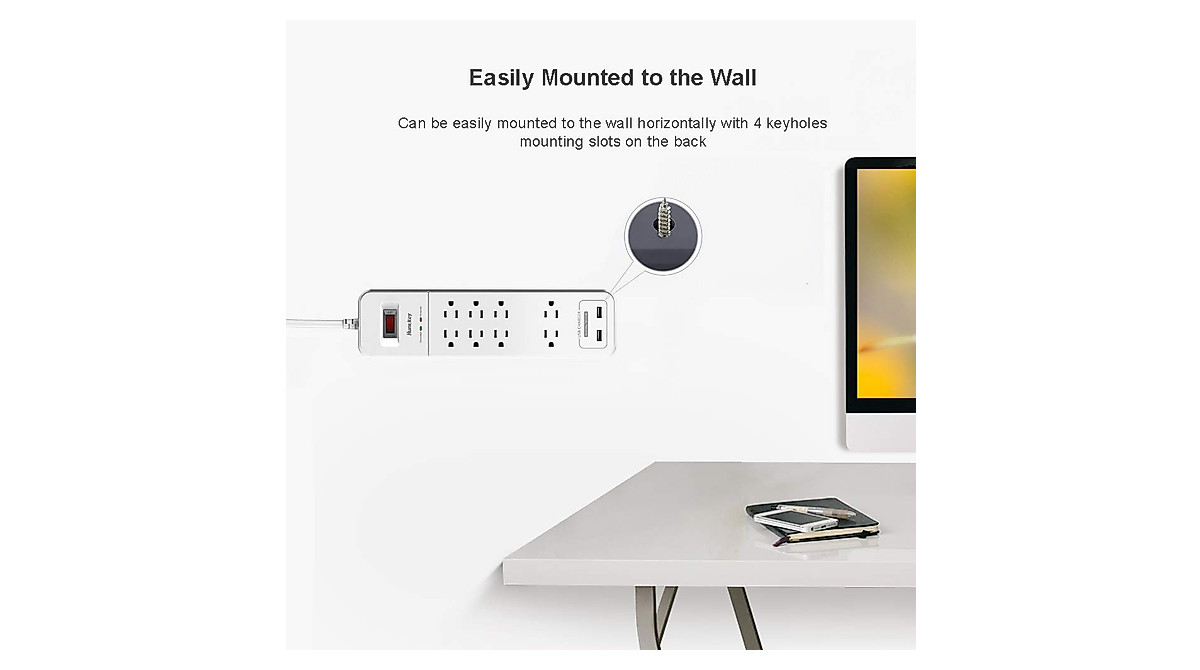 Huntkey Power Strip: 12 Outlets, 3 USB, 4000J Surge Protection