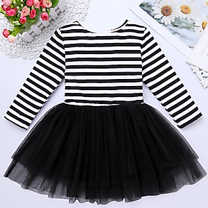 Baby Girls Shinny Stripe Long Sleeve Printed Princess Casual Birthday Tutu Tulle Dress Black(3 Years)