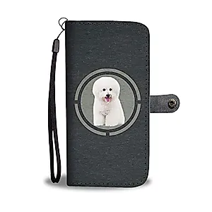 Dog Print Phone Case, Cute Bichon Frise Dog Print Smartphone iPhone Wallet Case. Stunning Faux Leather Wallet Phone Cover/Stand for Samsung Galaxy, iPhone 6/7/8/X with RFID Protection