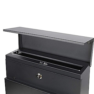 Decaller Metal Wall Mounted Mailboxes with Key Lock, Large Mail Box with Newspaper Compartment, Black, 13" x 14 2/5" x 4 1/5"