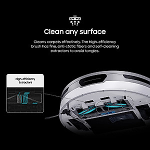 SAMSUNG Jet Bot+ Robot Vacuum Cleaner w/ Clean Station, Automatic Emptying, Precision Cleaning, 5-Layer Filter, Intelligent Power Control for Hardwood Floors, Carpets, Area Rugs, VR30T85513W/AA, White