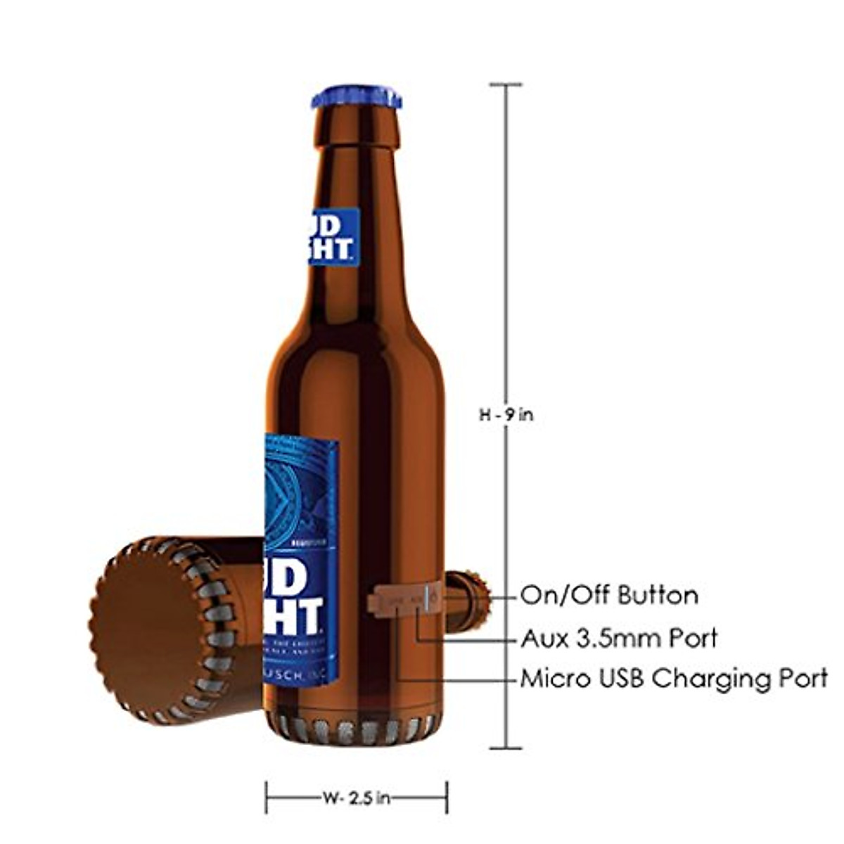 Bud Light Beer Bluetooth Bottle Speaker Portable Wireless Speaker with Rechargeable Battery Ideal for Indoor and Outdoor Activities Loud and Bass Audio Sound Easy to Carry Anywhere