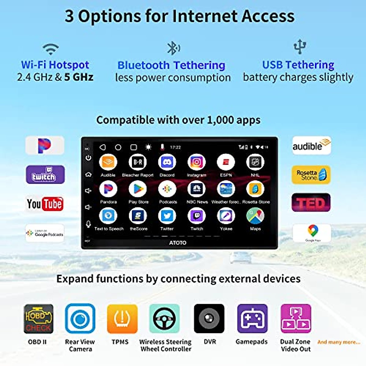 ATOTO A6 PF 7" Android Double-DIN Car Stereo, Wireless Carplay & Wireless Android Auto, Full Touchscreen Car Radio, Mirror Link, WiFi/Bluetooth/USB Tethering, HD LRV, Backup Camera, Mic, A6G2B7PF-S01